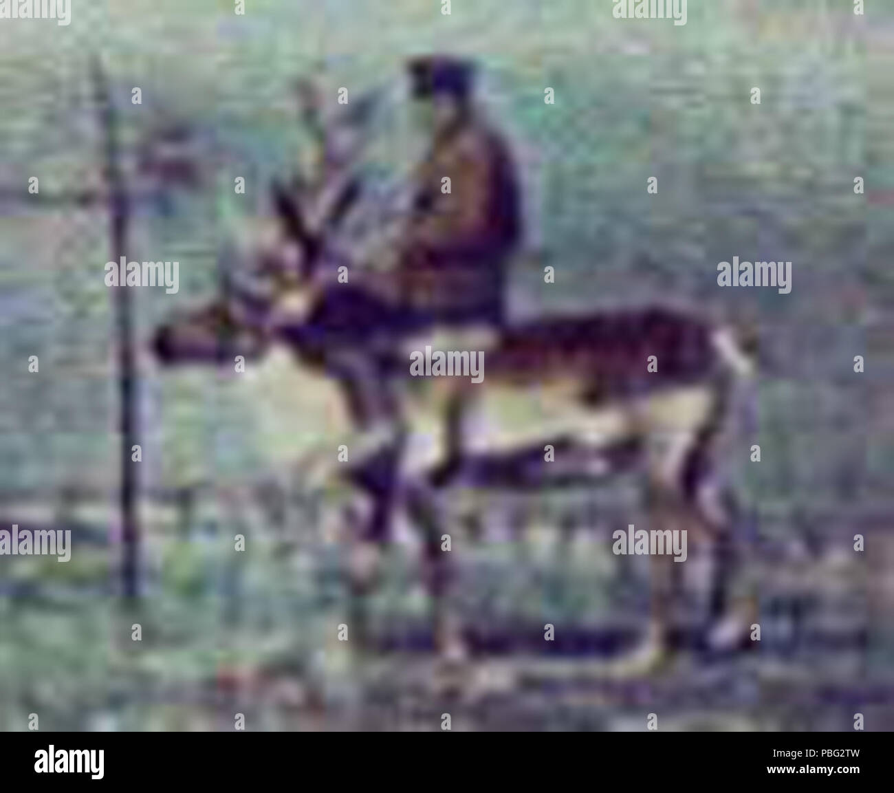 1548 Soldier riding reindeer at survey camp of Eastern Siberian Railway ...