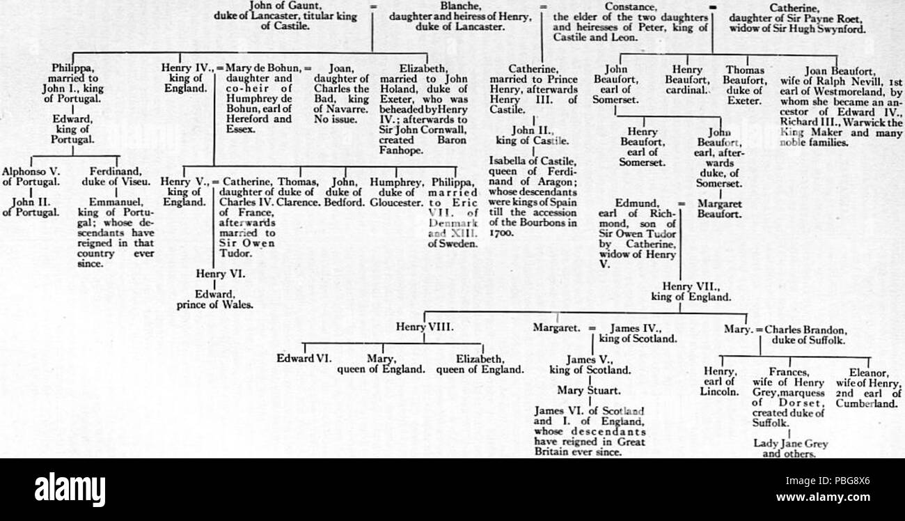 1595 TABLE OF THE PRINCIPAL DESCENDANTS OF JOHN OF GAUNT Stock Photo ...