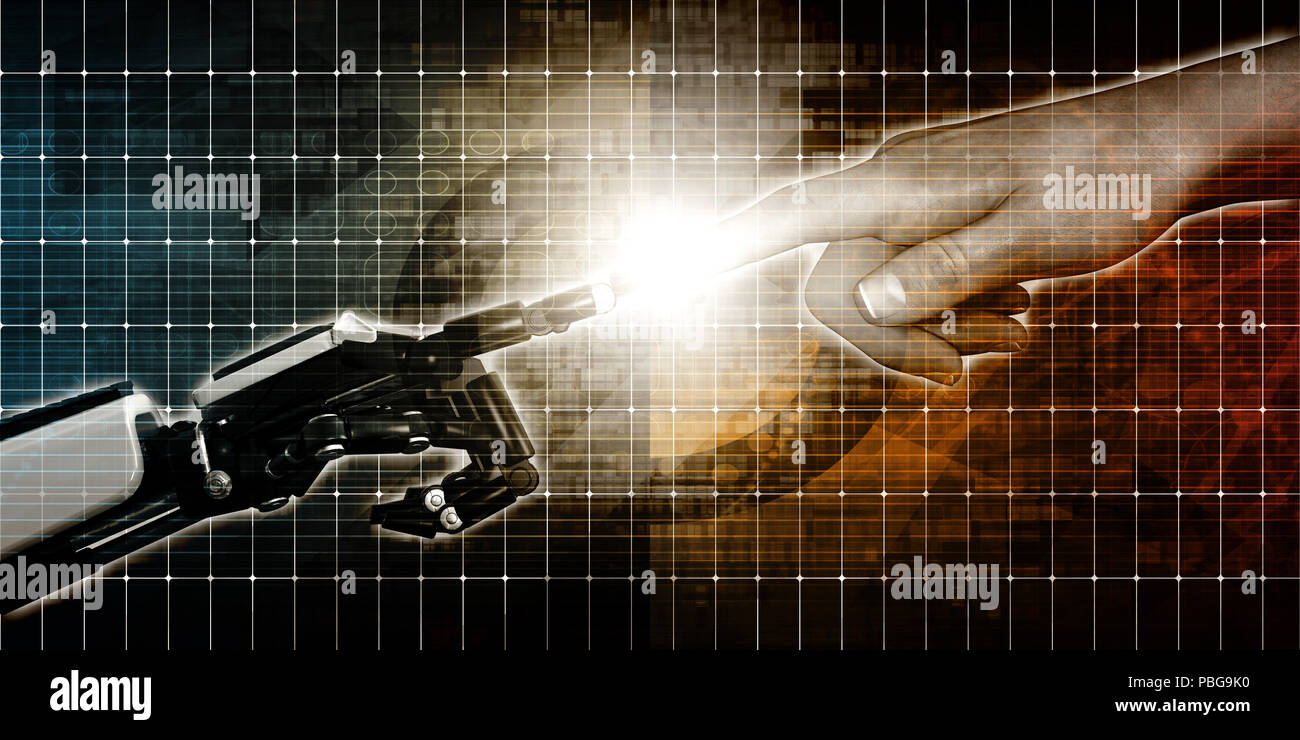 Robot and Human Finger Touching as a Digital Age Concept Stock Photo ...