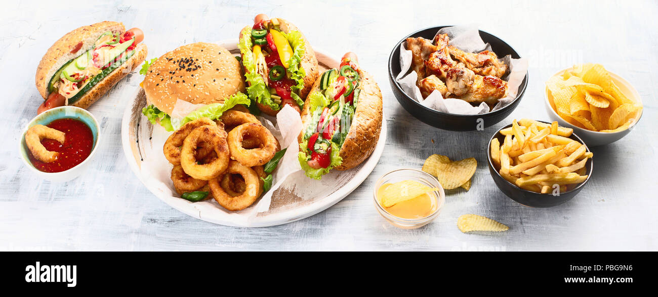 Fast food. Street and Takeaway food. Top view Stock Photo - Alamy