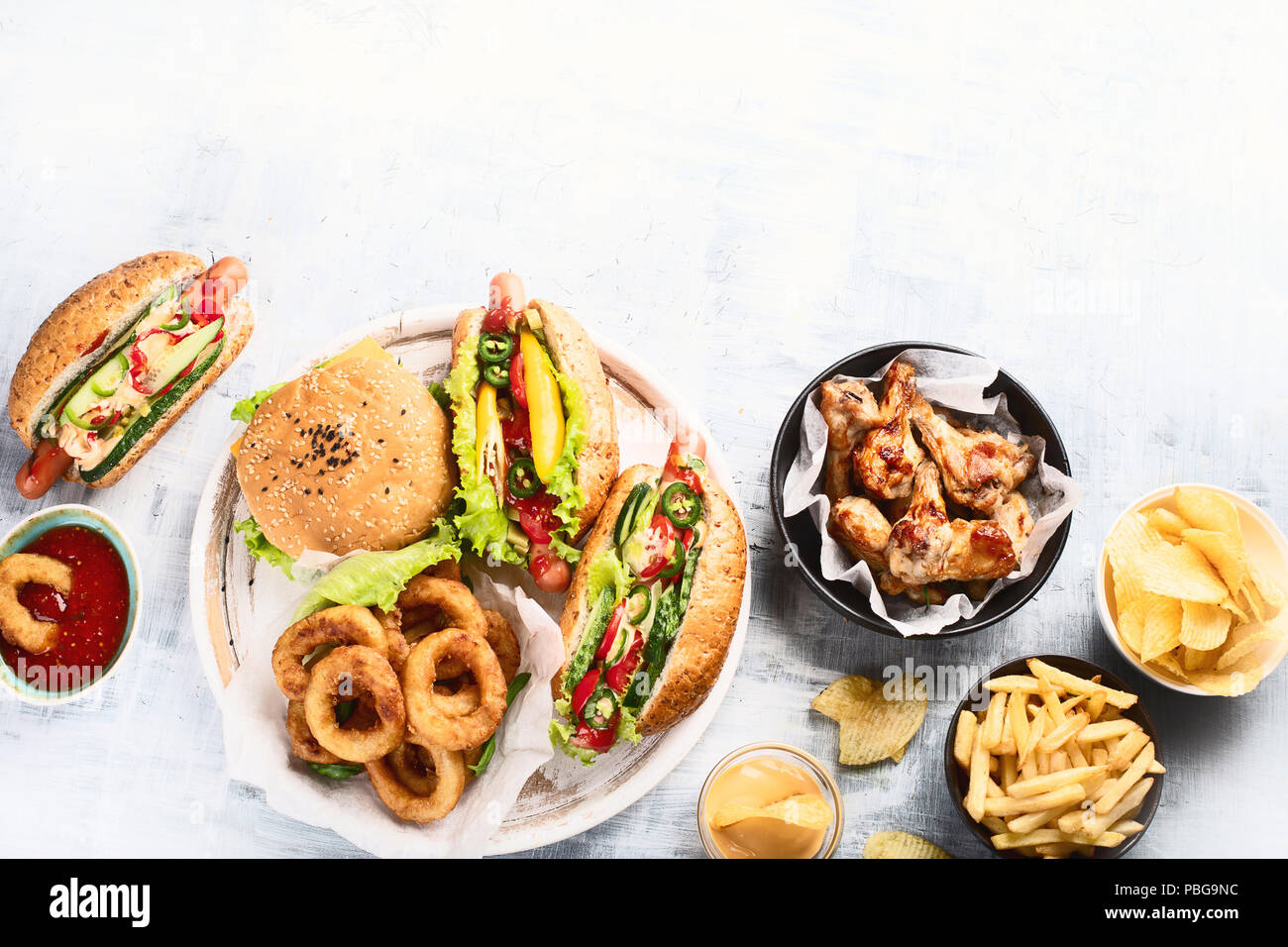 Fast food. Street and Takeaway food. Top view Stock Photo - Alamy