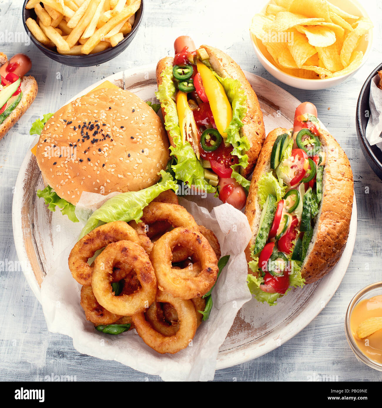 Fast food. Street and Takeaway food. Top view Stock Photo - Alamy