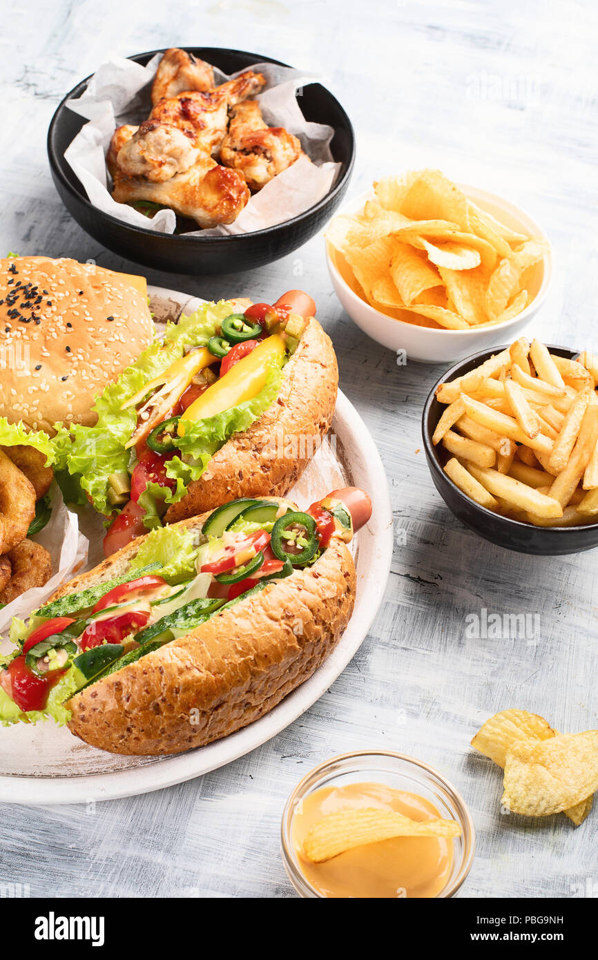 Fast food. Street and Takeaway food. Top view Stock Photo - Alamy