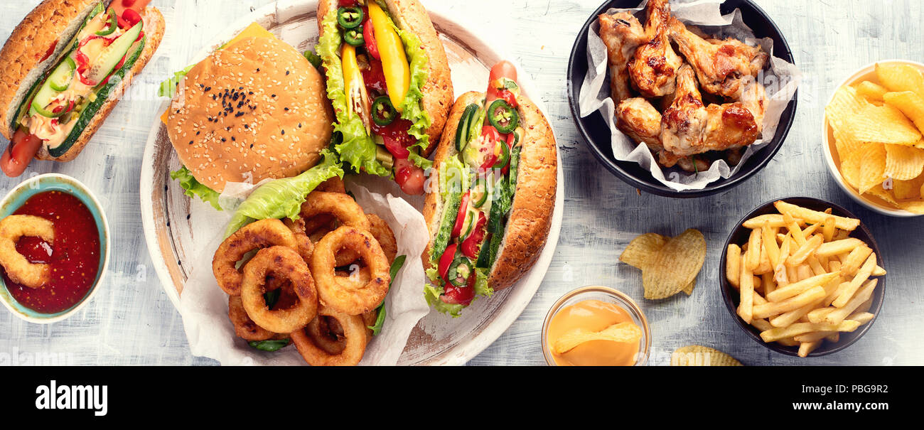 Fast food. Street and Takeaway food. Top view Stock Photo - Alamy