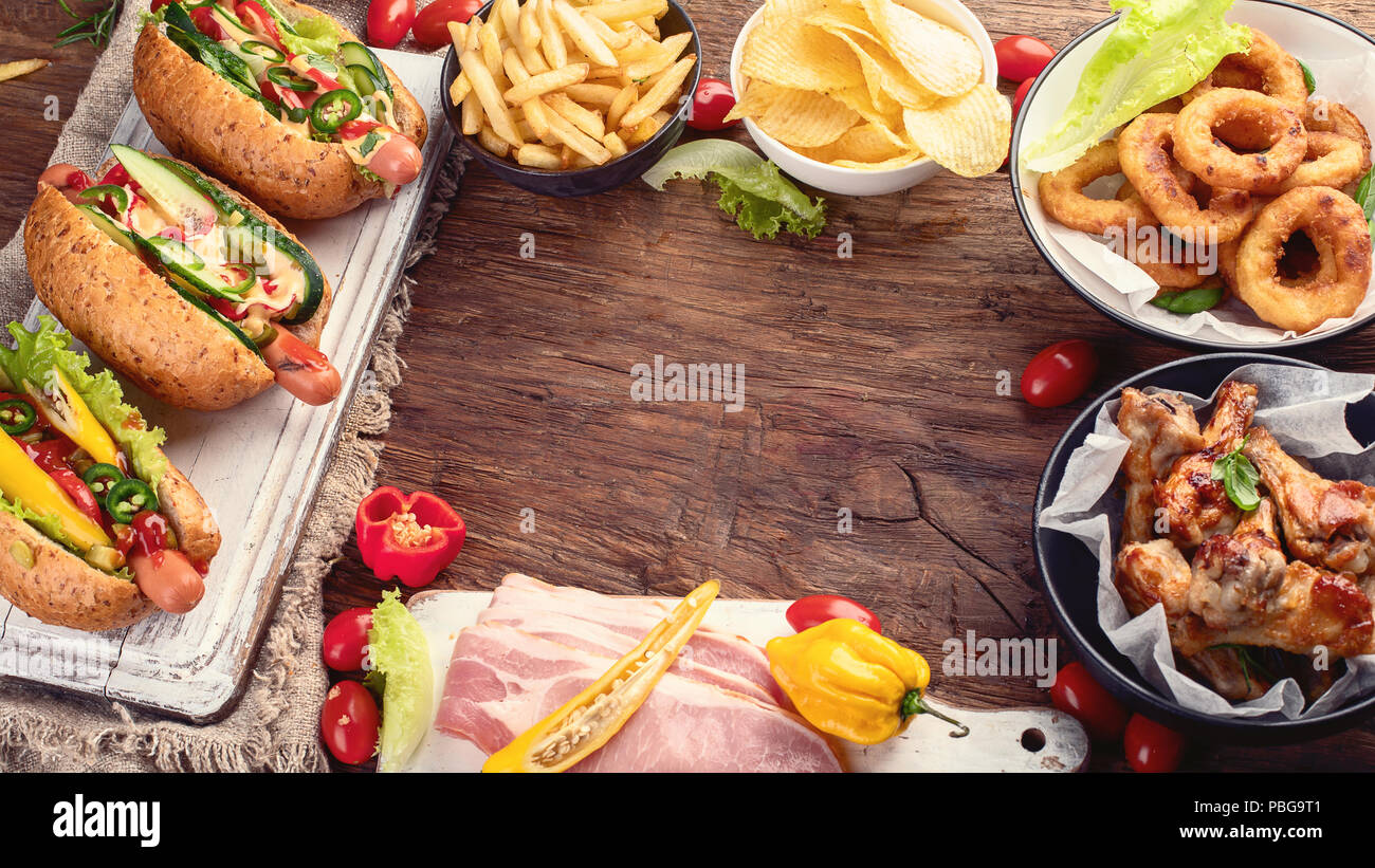 American food. Fast food. Top view Stock Photo - Alamy