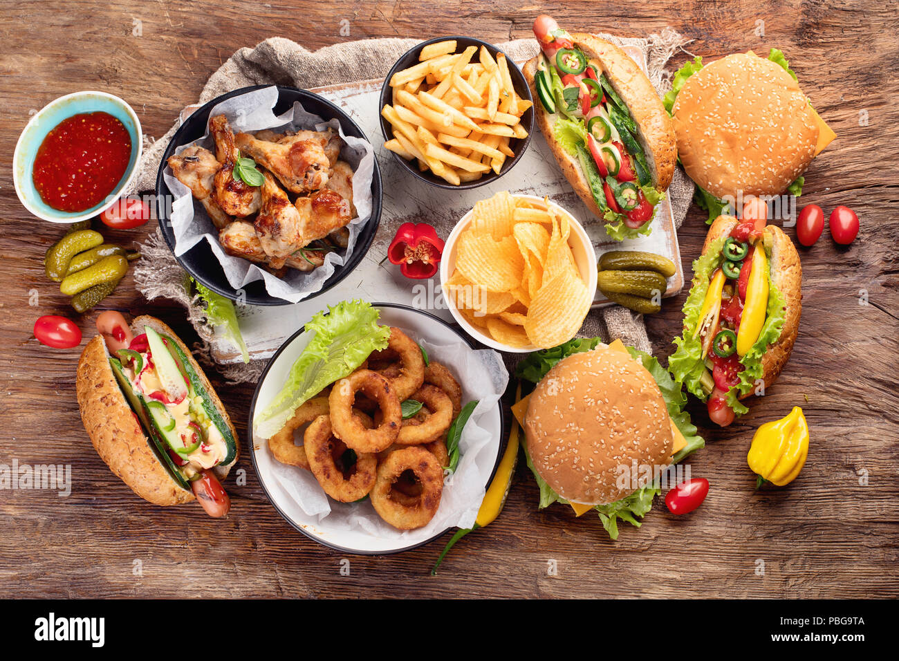 American food. Fast food. Top view Stock Photo - Alamy