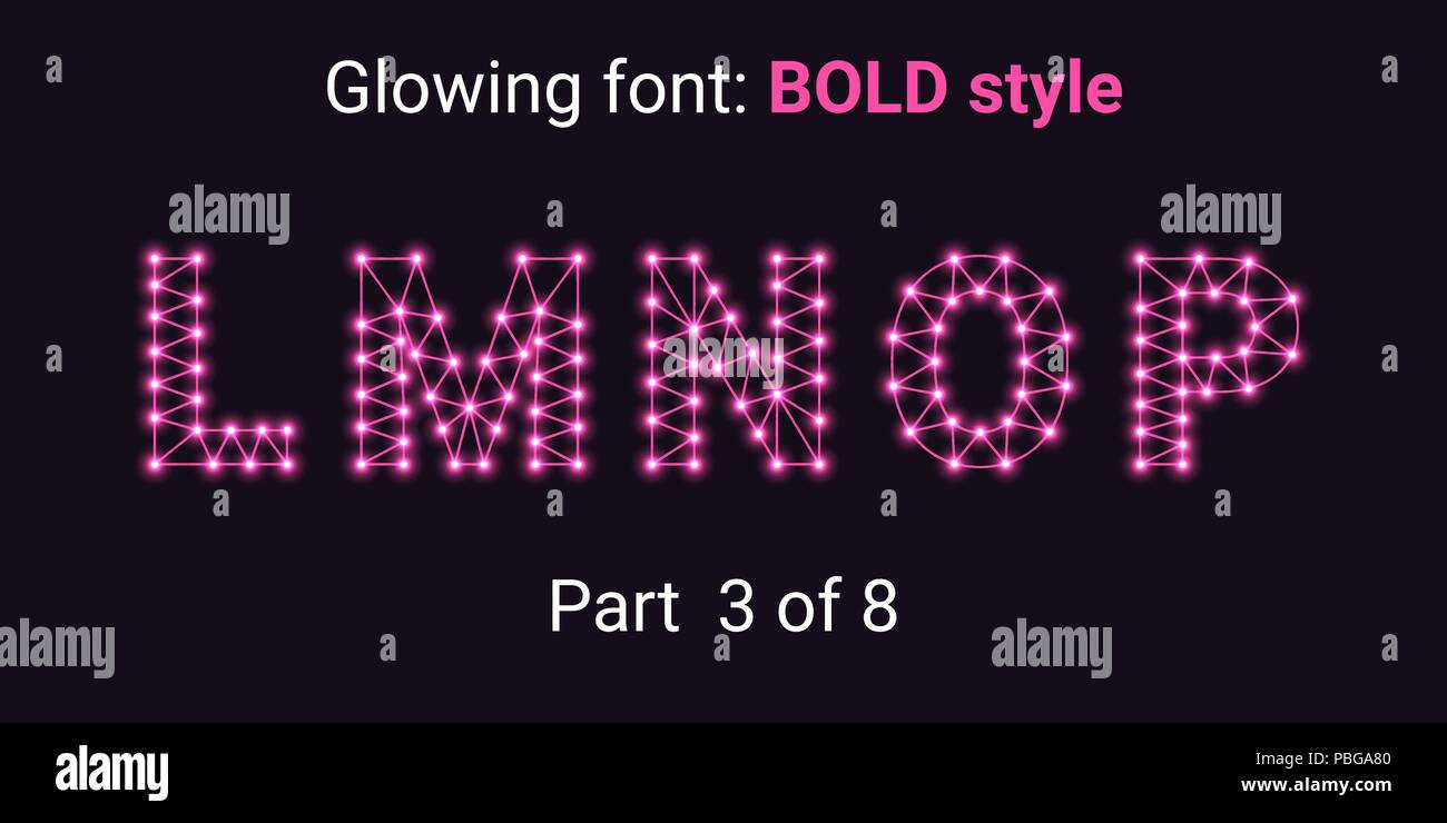 Pink Glowing font in the Outline style. Vector Alphabet with ...