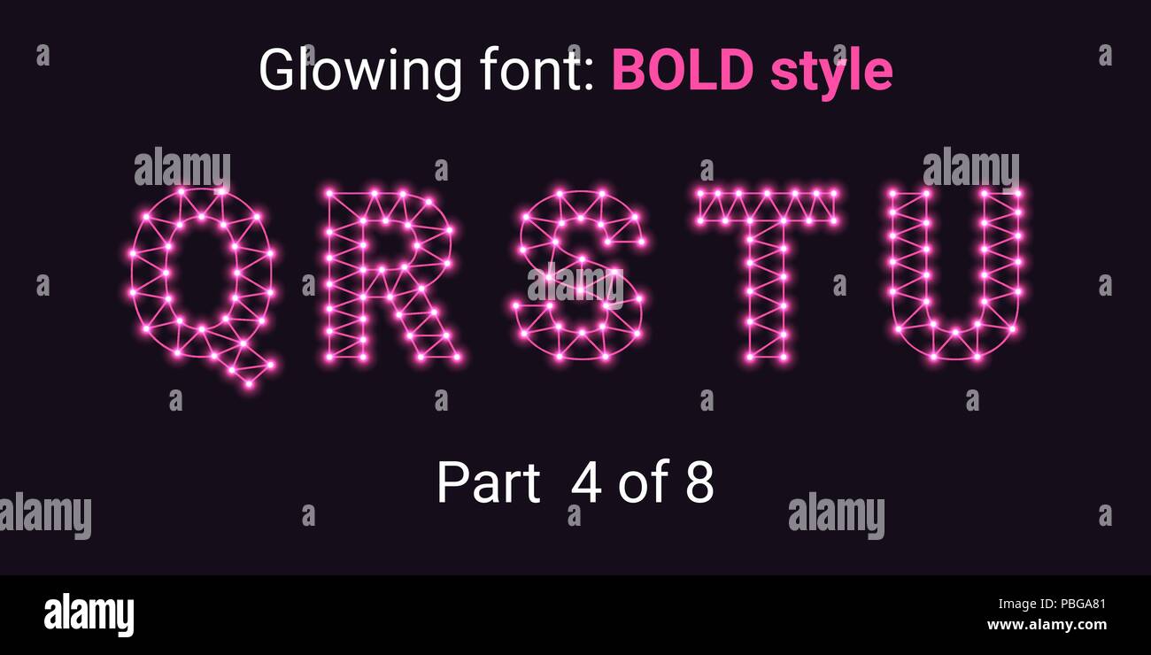 Pink Glowing font in the Outline style. Vector Alphabet with ...