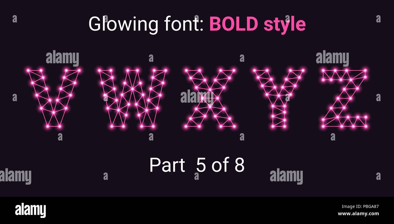 Pink Glowing font in the Outline style. Vector Alphabet with ...