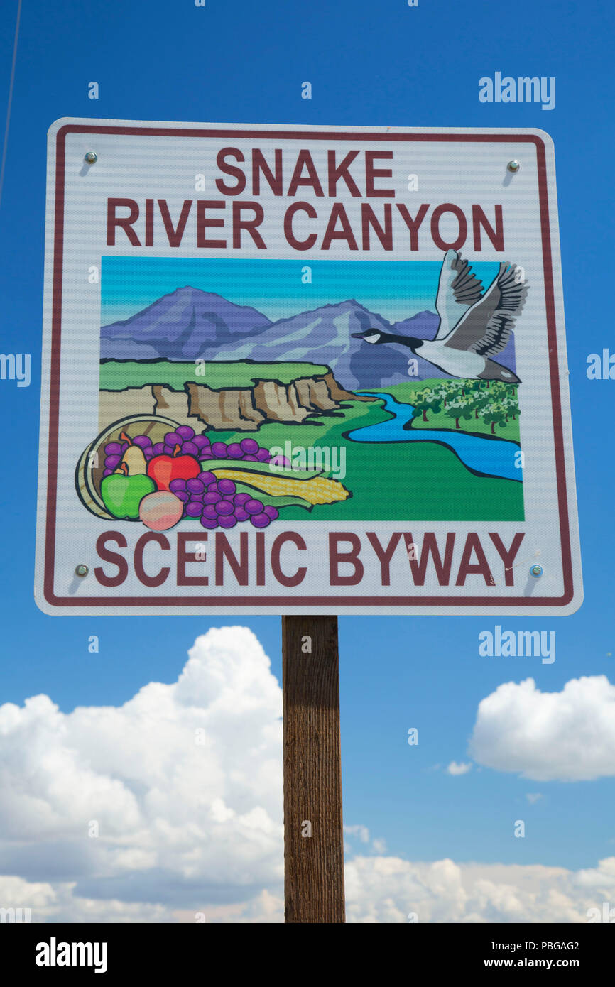 Snake River Canyon Scenic Byway sign, Payette County, Idaho Stock Photo ...