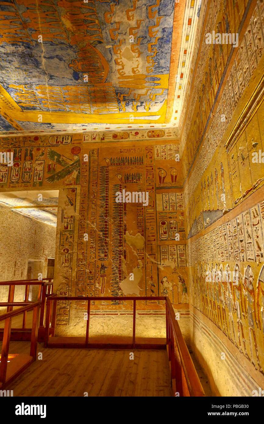 Hieroglyphics inside the tomb of Ramses iv or Ramesses iv (KV2) in the ...