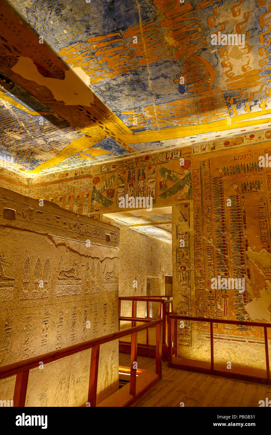Hieroglyphics inside the tomb of Ramses iv or Ramesses iv (KV2) in the ...