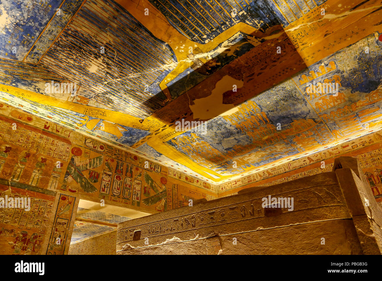 Hieroglyphics inside the tomb of Ramses iv or Ramesses iv (KV2) in the ...