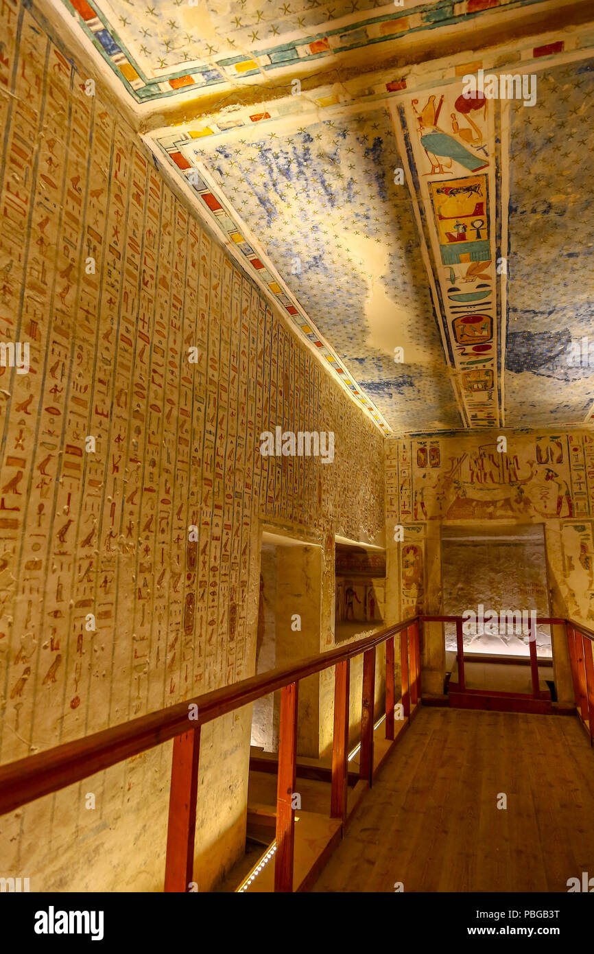 Hieroglyphics inside the tomb of Ramses iv or Ramesses iv (KV2) in the ...
