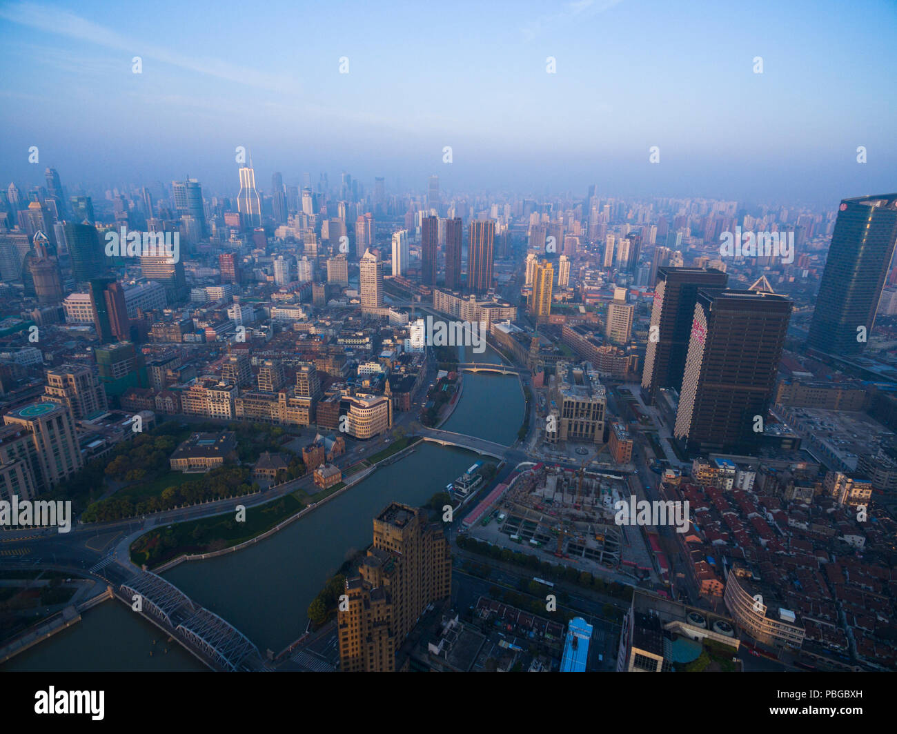 aerial view of Lujiazui shanghai China Cityscape in the morning Stock ...