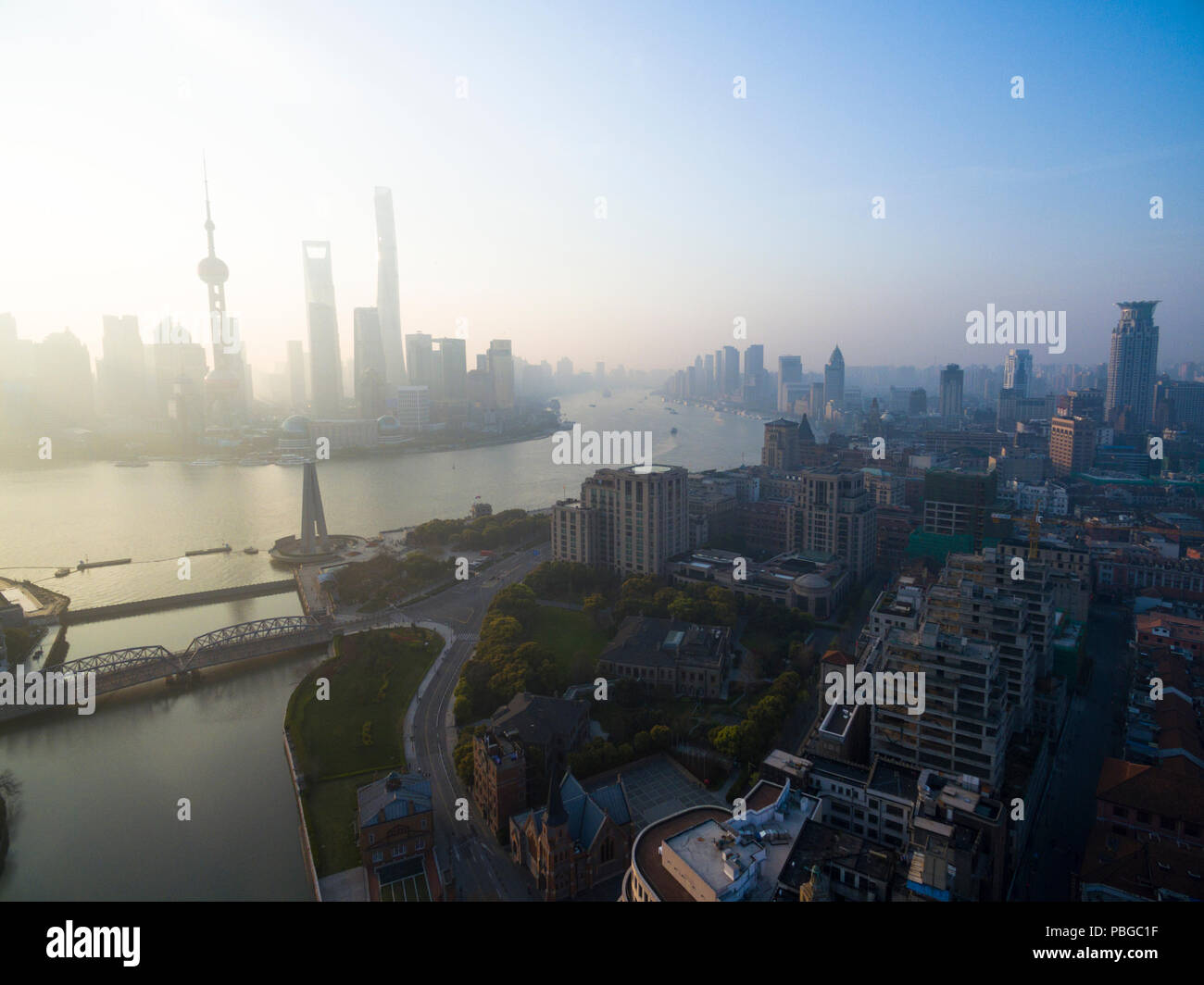 aerial view of Lujiazui shanghai China Cityscape in the morning Stock ...