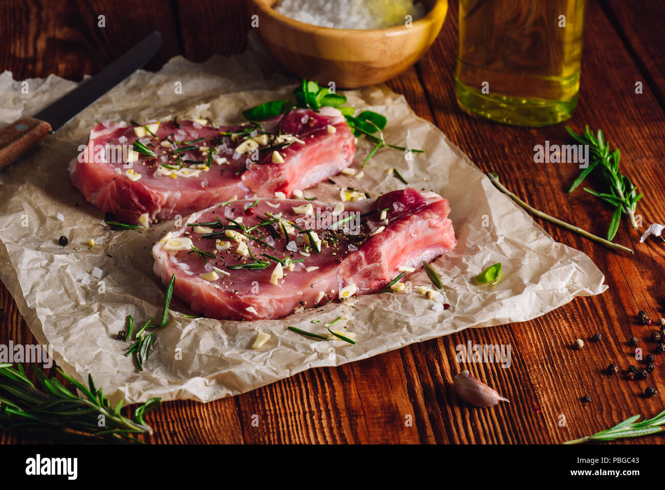 Two Pork Rib-Eye Steaks Prepare with Spices Stock Photo - Alamy