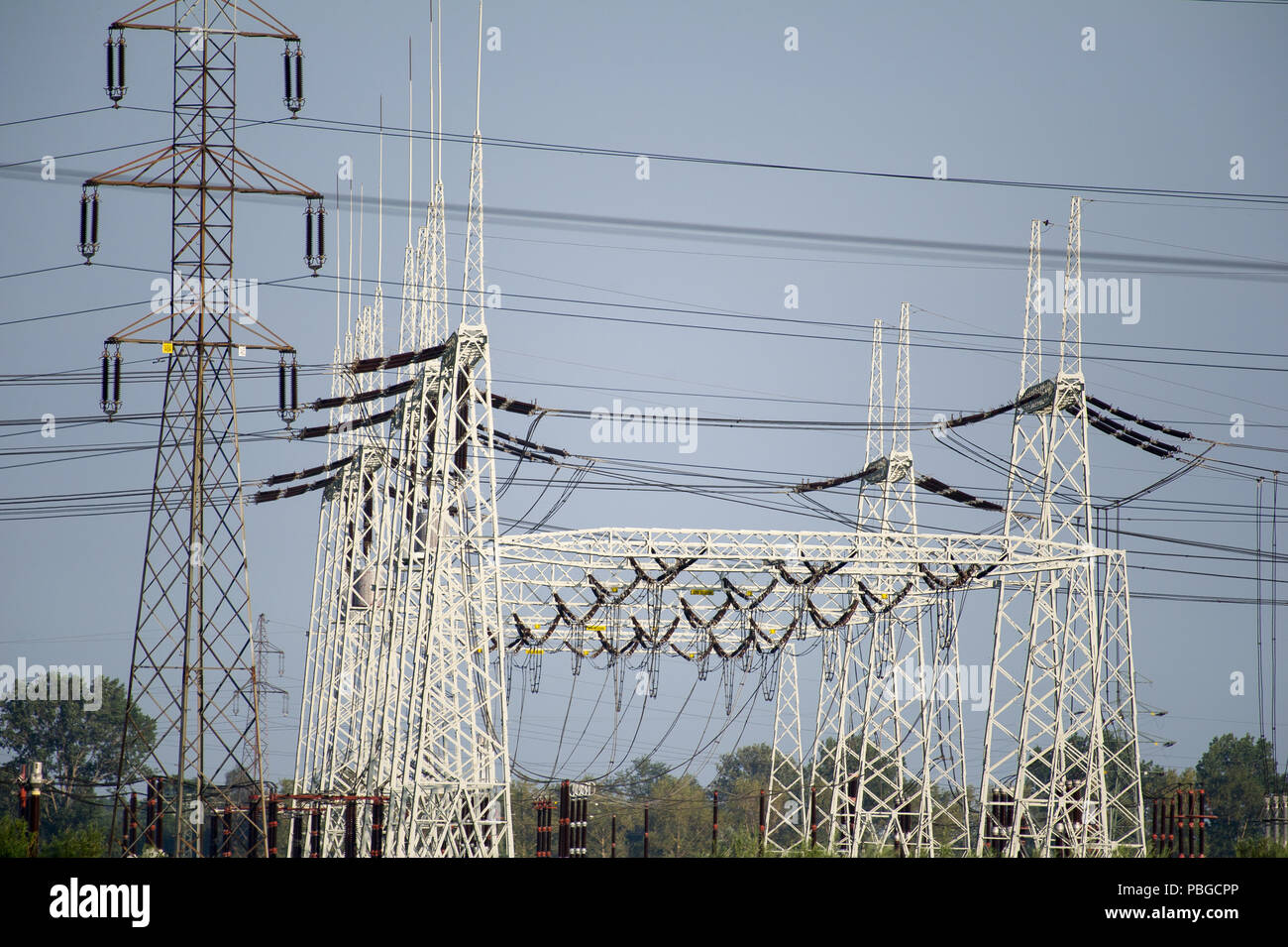 Electrical substation and high voltage power lines in Gdansk, Poland ...