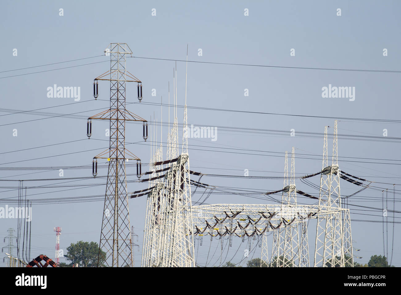 Electrical substation and high voltage power lines in Gdansk, Poland ...