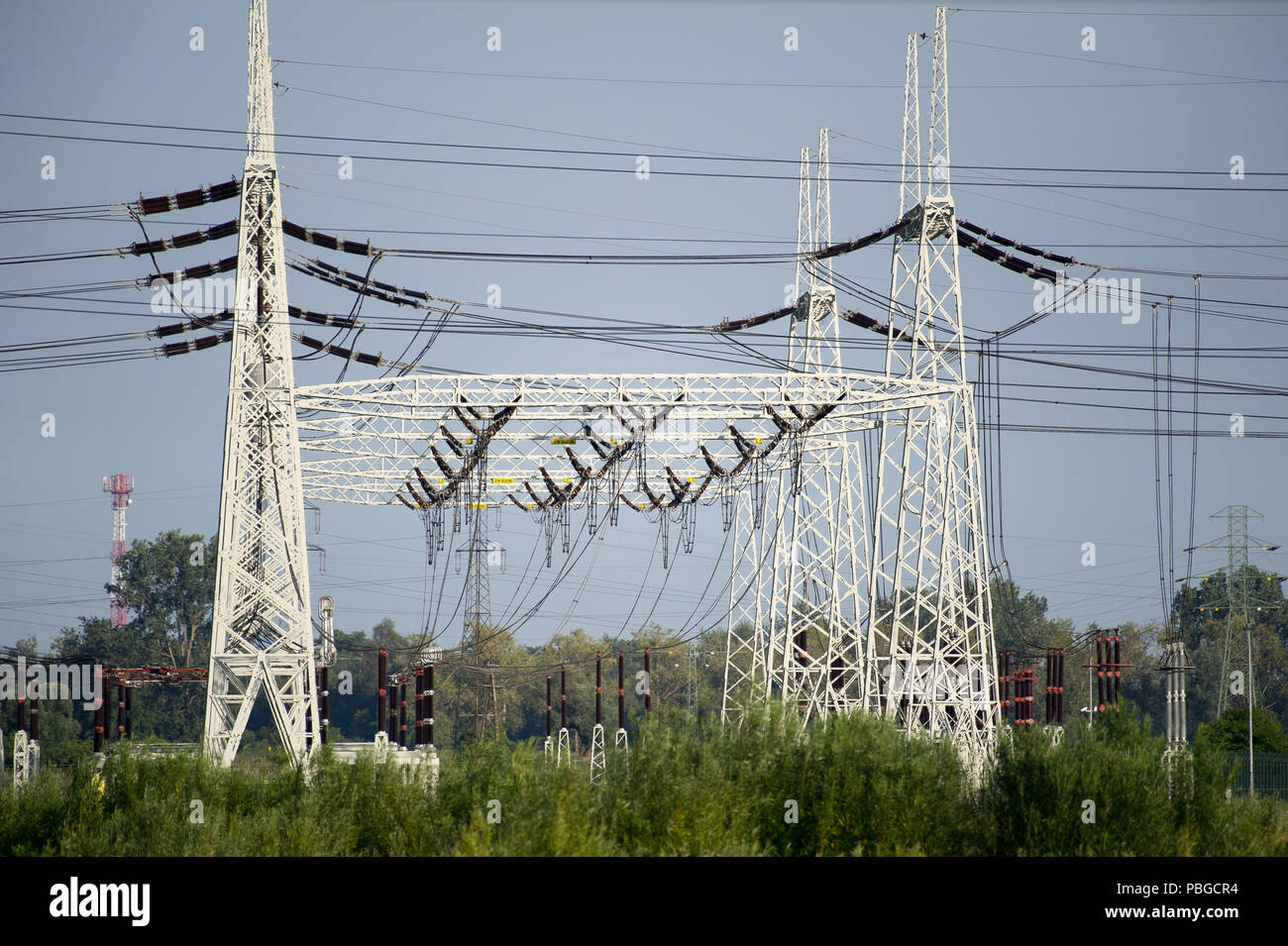 Electrical substation and high voltage power lines in Gdansk, Poland ...