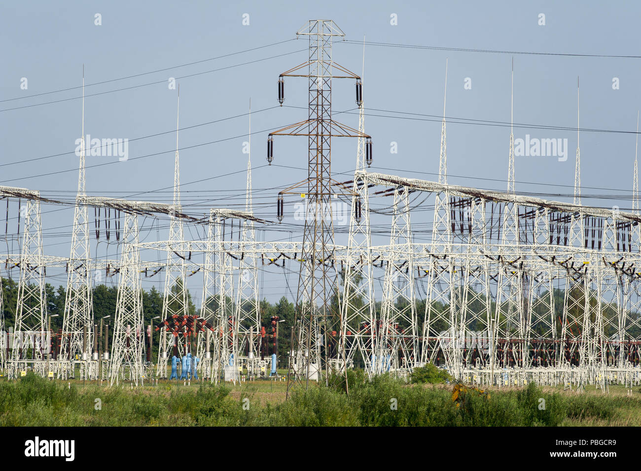 Electrical substation and high voltage power lines in Gdansk, Poland ...