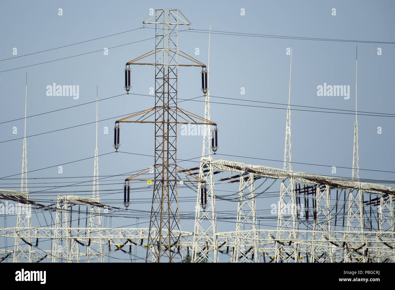 Electrical substation and high voltage power lines in Gdansk, Poland ...