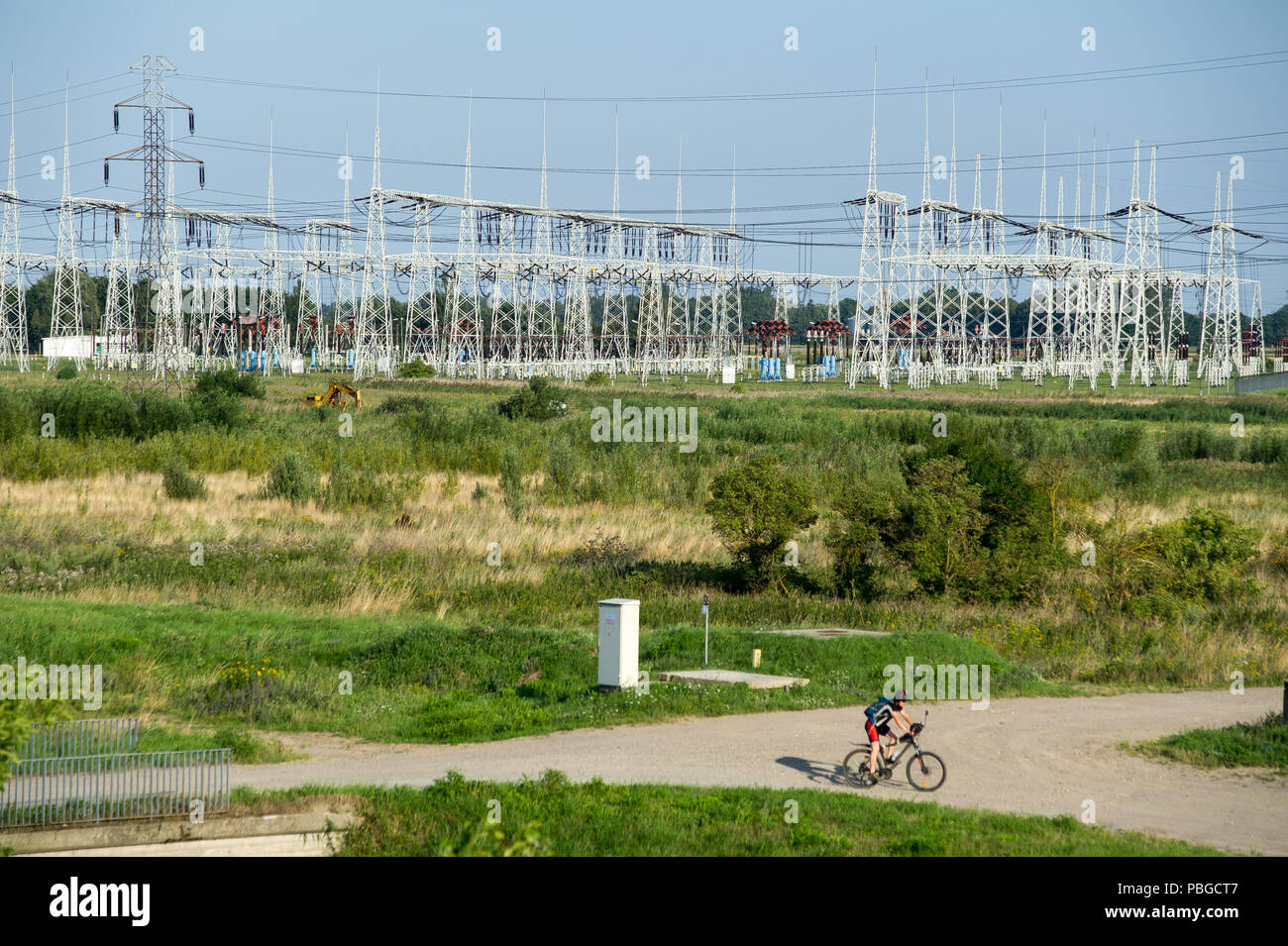 Electrical substation and high voltage power lines in Gdansk, Poland ...