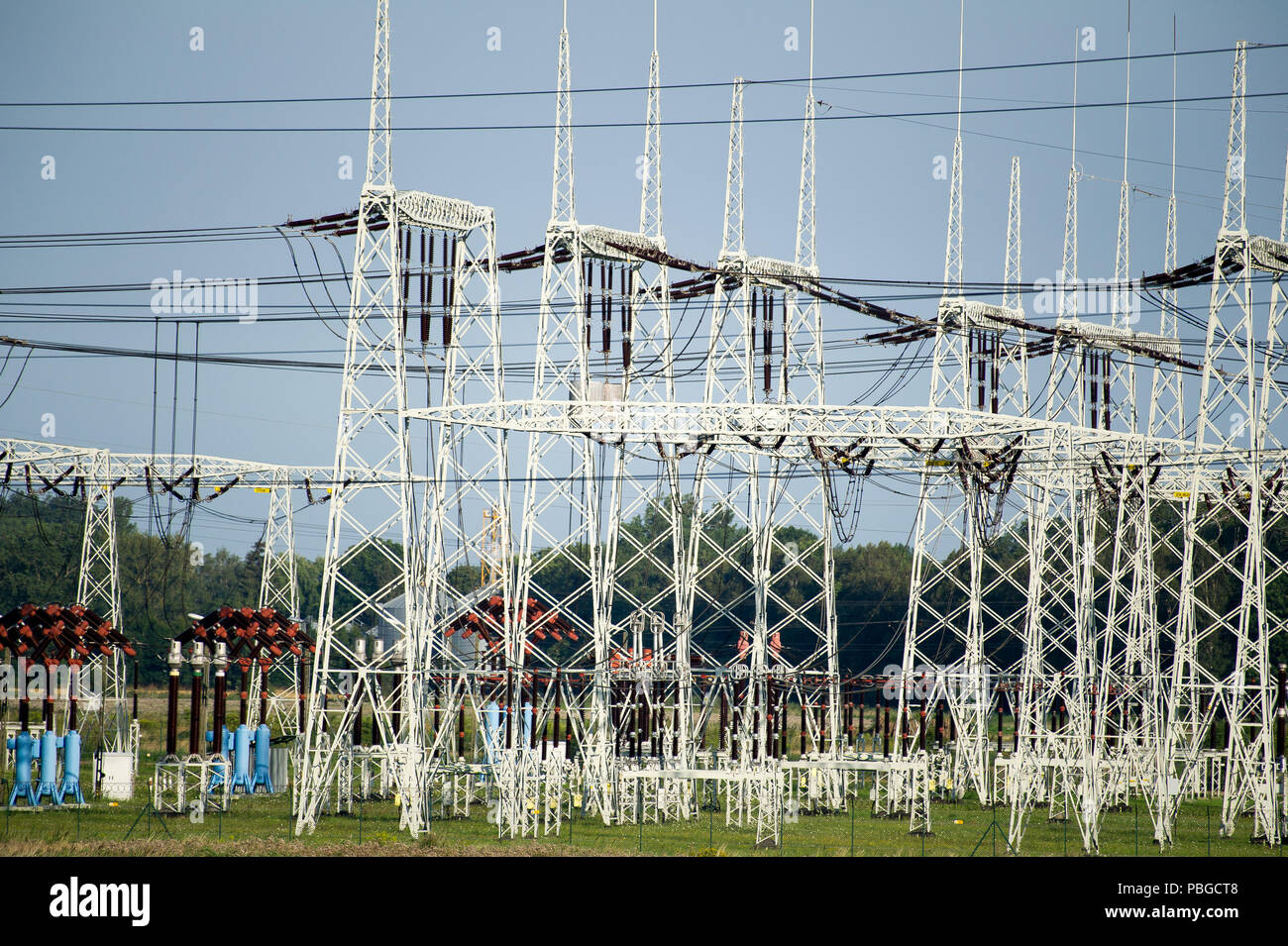 Electrical substation and high voltage power lines in Gdansk, Poland ...