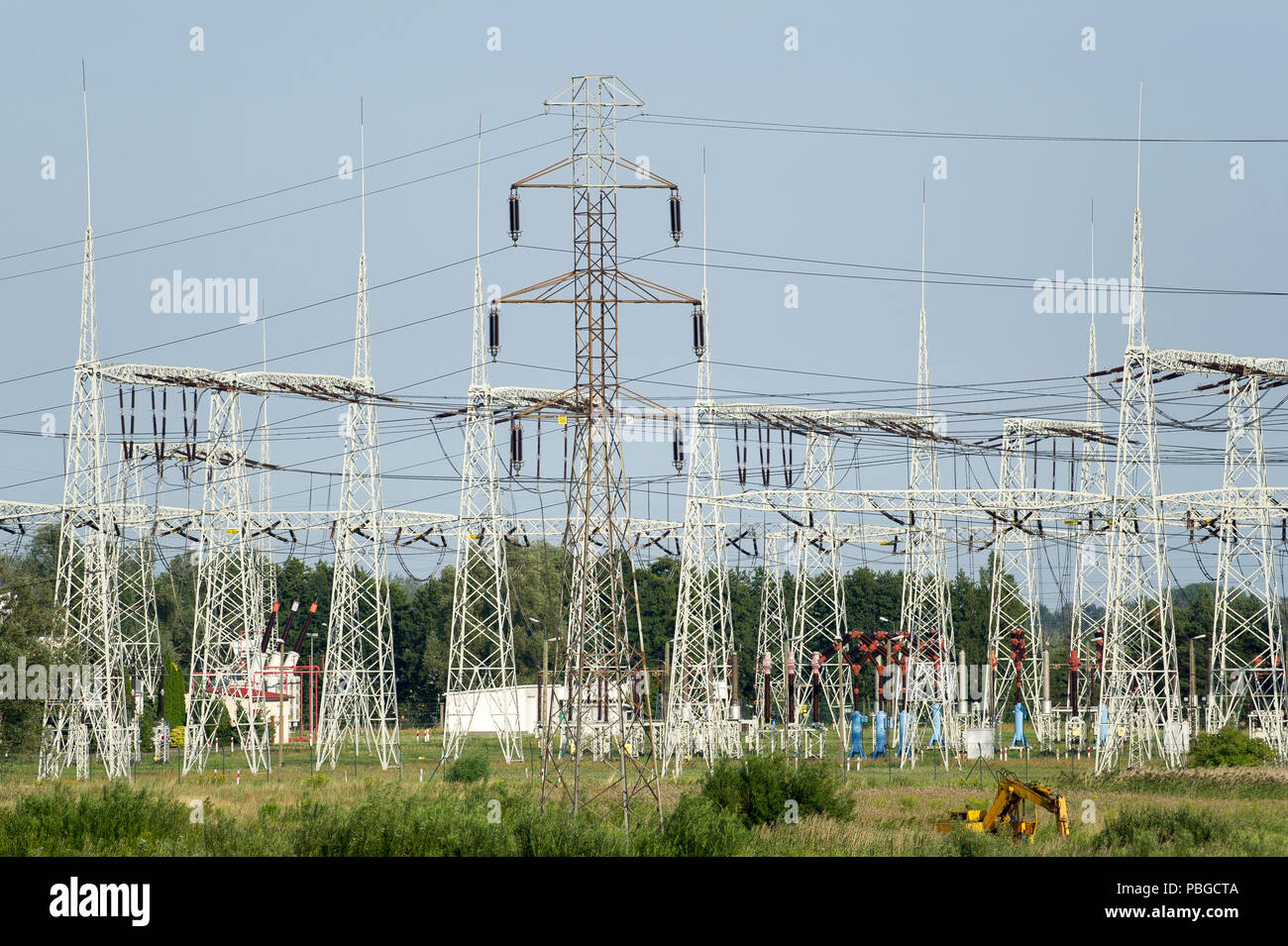 Electrical substation and high voltage power lines in Gdansk, Poland ...
