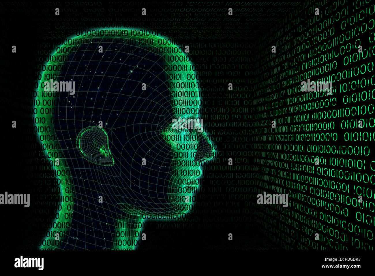 Side view futuristic artificial intelligence robot face and digital ...