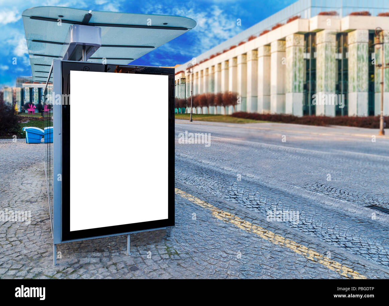 Bus stop on the street with empty billboard Stock Photo - Alamy