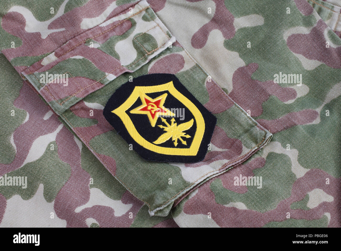 Soviet Army Signal Troops shoulder patch on camouflage uniform Stock ...