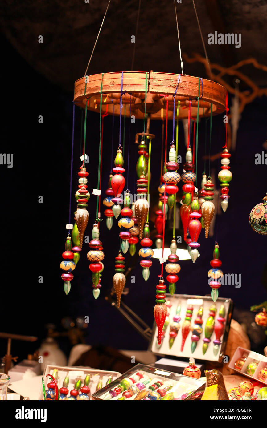 Colorful Christmas baubles on a stall in a Christmas Market, Cologne ...