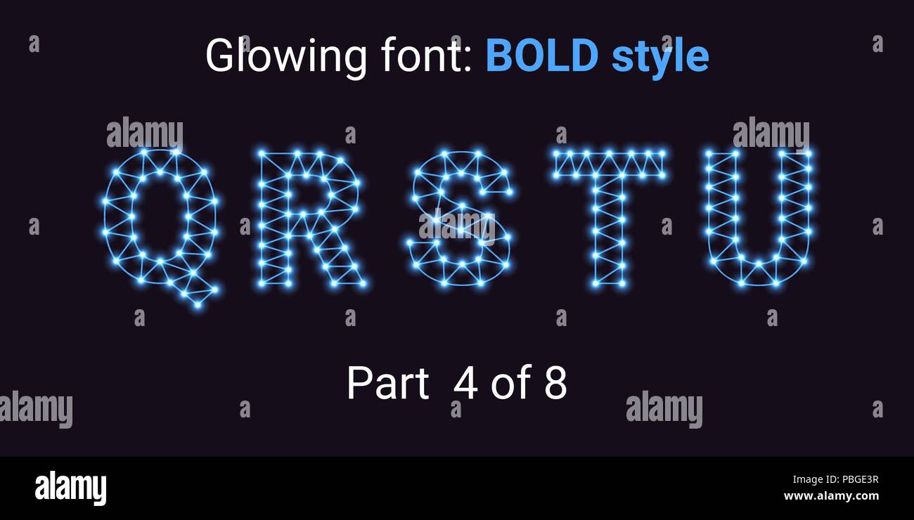 Blue Glowing font in the Outline style. Vector Alphabet with ...