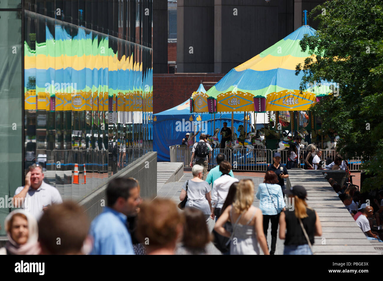 Carousel, merry-go-round, City Hall Plaza, Boston Massachusetts USA ...