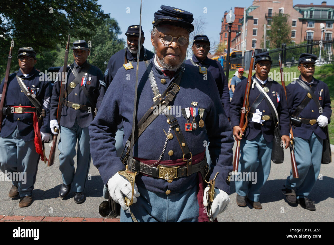 American Civil War re-enactors from Massachusetts 54th Infantry ...