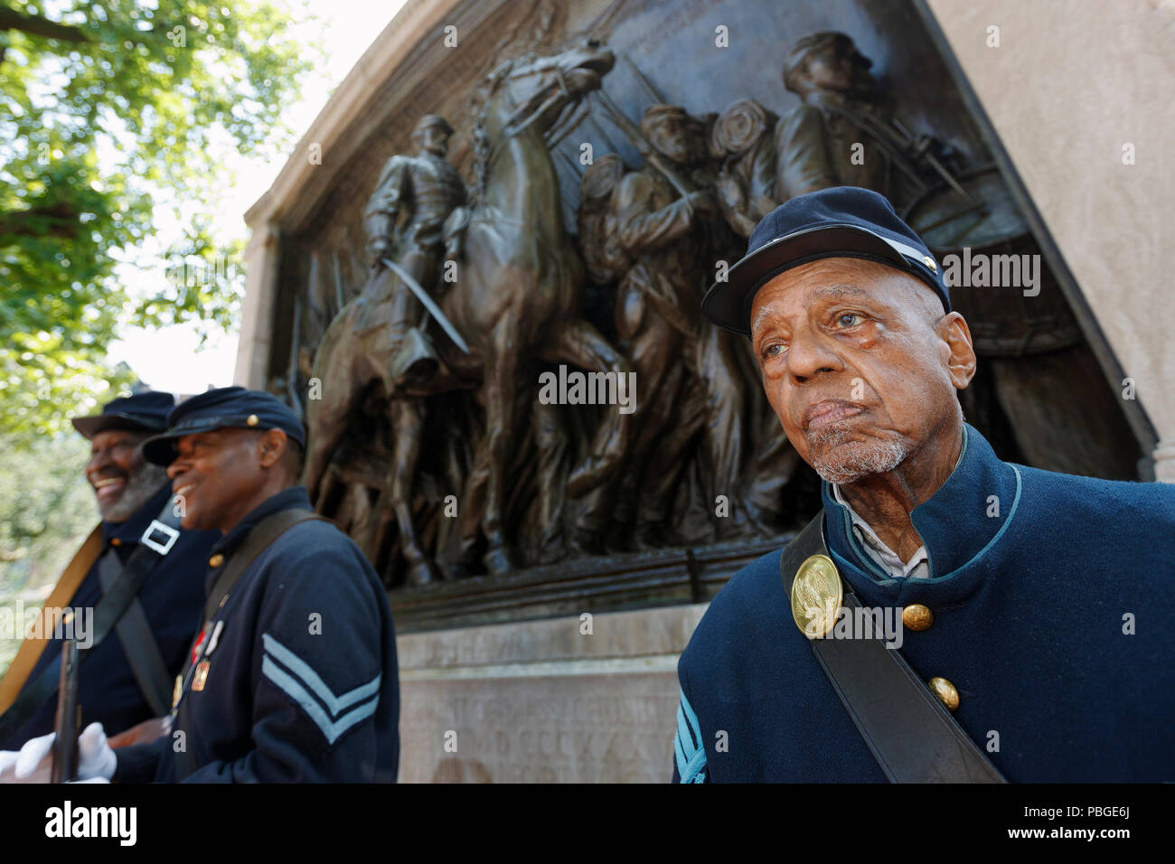 American Civil War Re enactors From Massachusetts 54th Infantry Regiment In Front Of The Shaw american-civil-war-re-enactors-from-massachusetts-54th-infantry-regiment-in-front-of-the-shaw