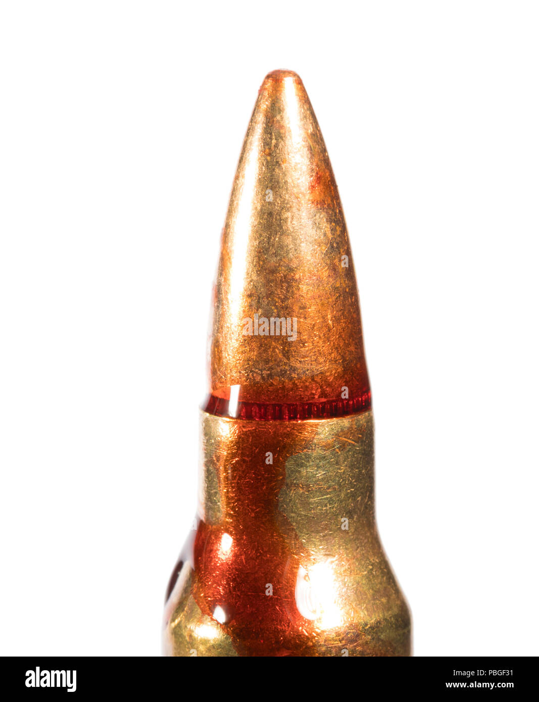 Blood on an assault rifle bullet and cartridge isolated on white Stock ...