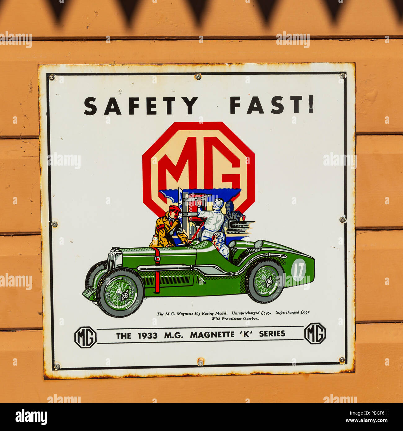 Enamel advertising sign for MG cars,on the station at Bishops Lydiard ...