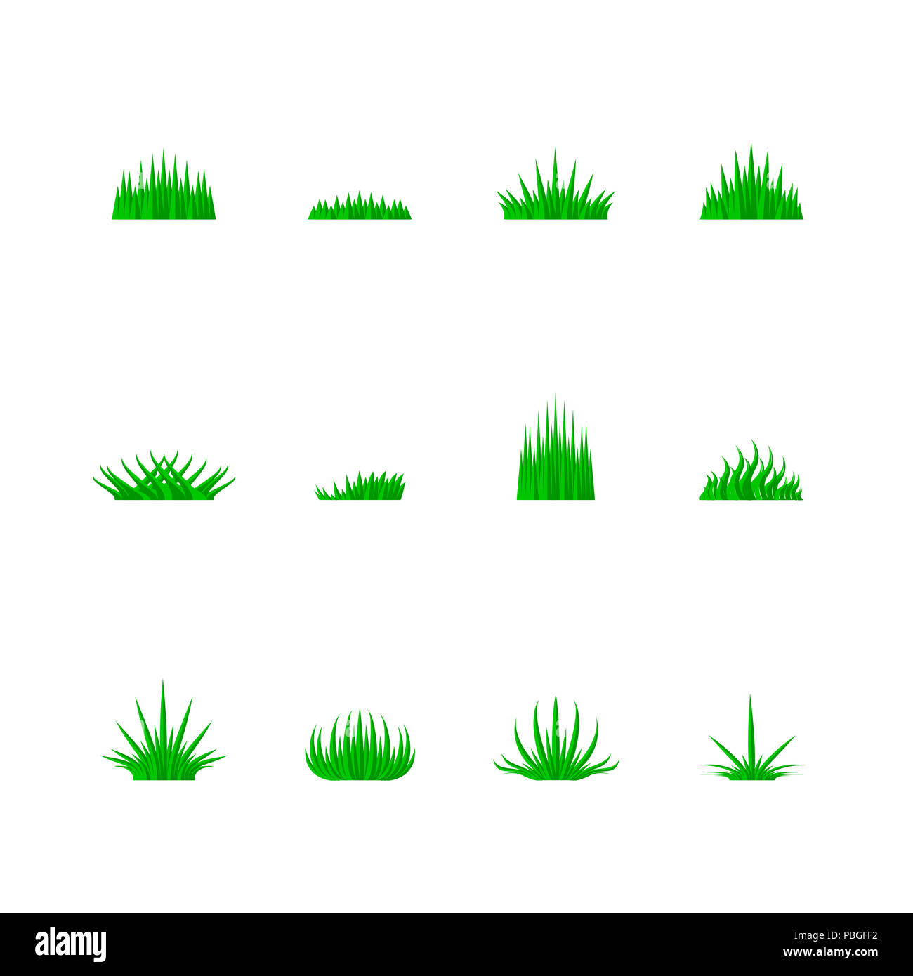 Green Grass of Different Shapes, Nature Icon Set. Grass Bunchs Set ...