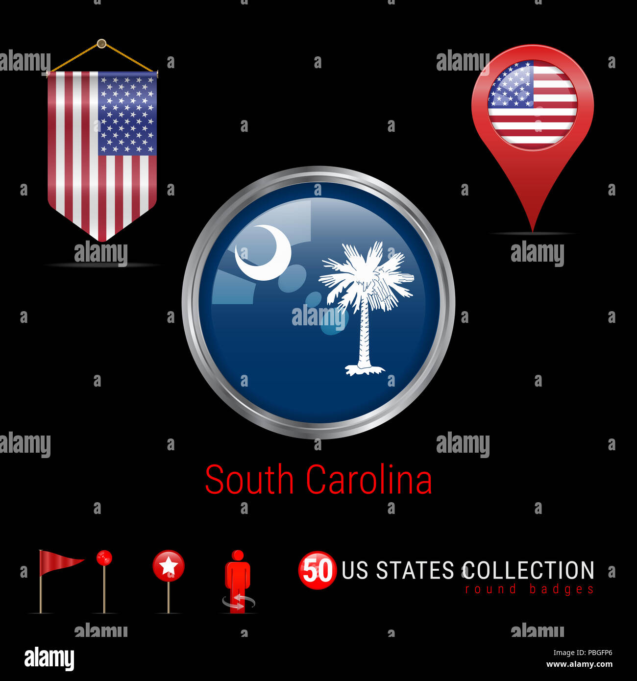 Round Badge with South Carolina US State Flag. Button Flag of South ...