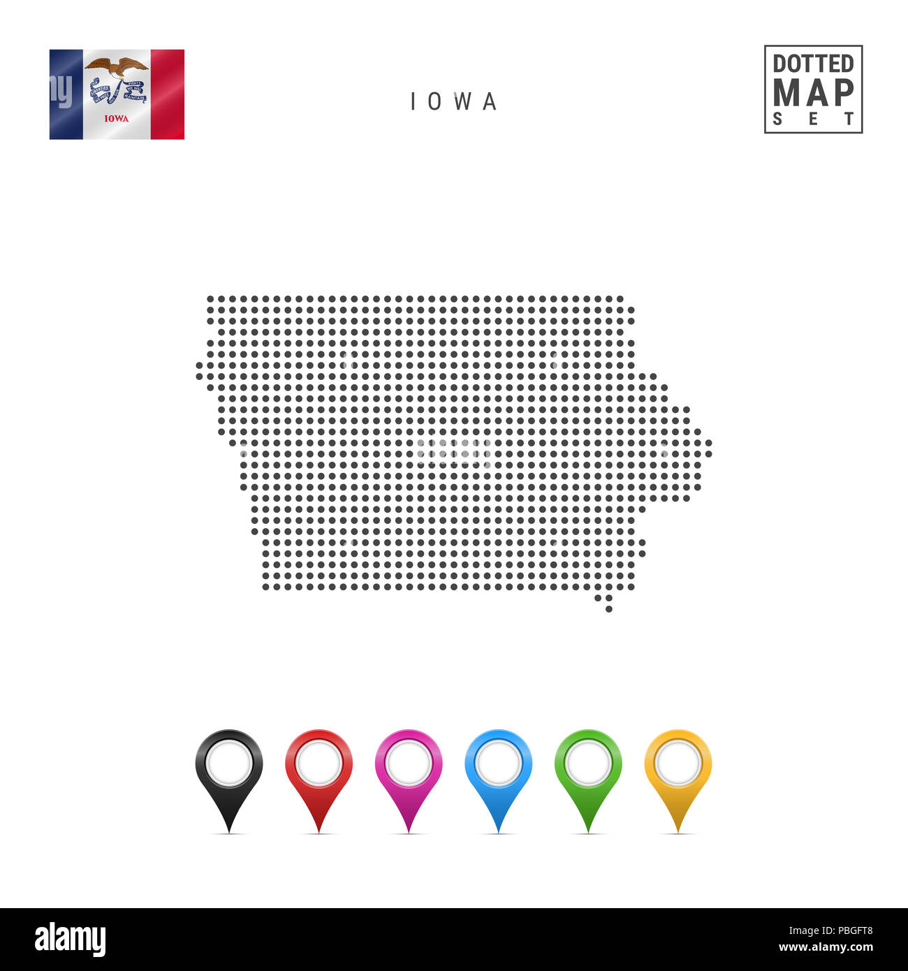 Dots Pattern Map of Iowa. Stylized Simple Silhouette of Iowa. The Flag ...