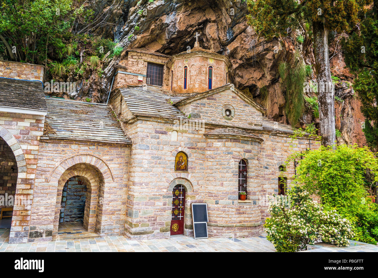 Proussos monastery near Karpenisi town in Evrytania - Greece. The ...