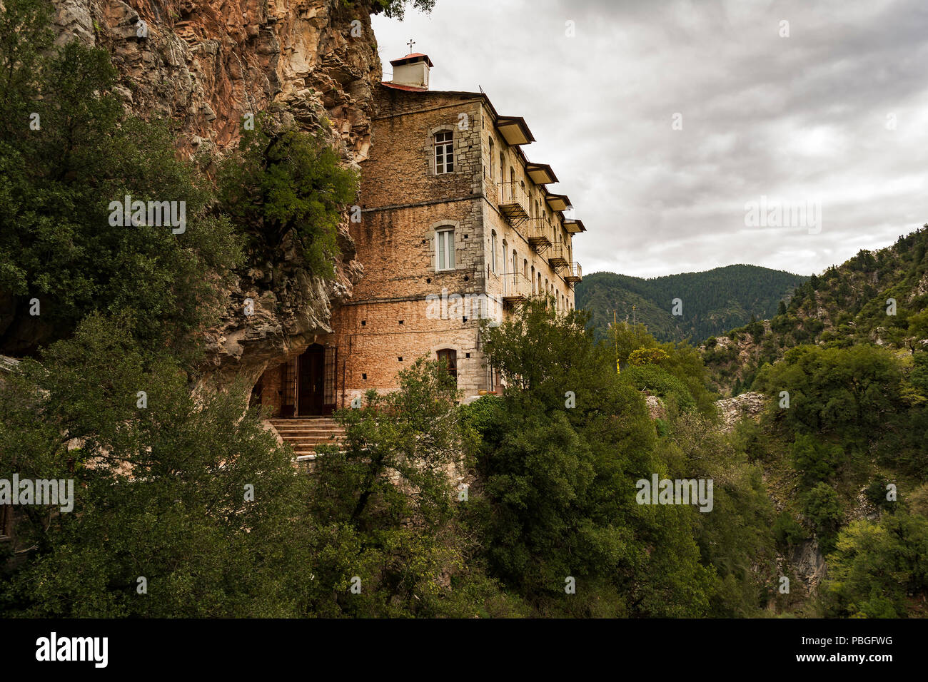 Proussos monastery near Karpenisi town in Evrytania - Greece. The ...