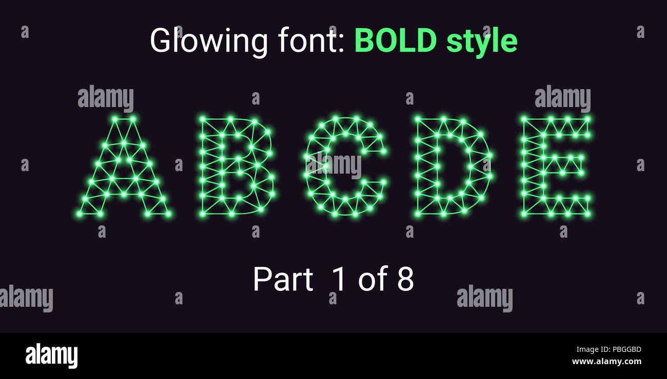 Green Glowing font in the Outline style. Vector Alphabet with ...