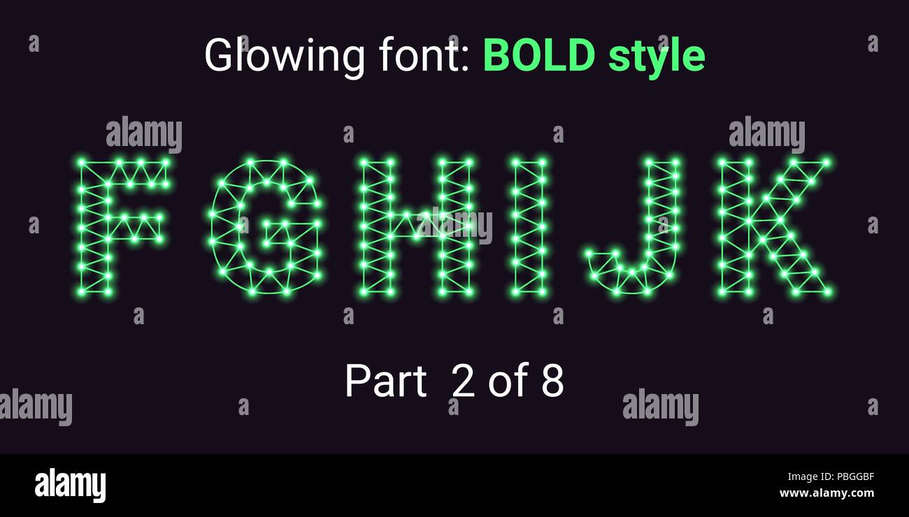 Green Glowing font in the Outline style. Vector Alphabet with ...