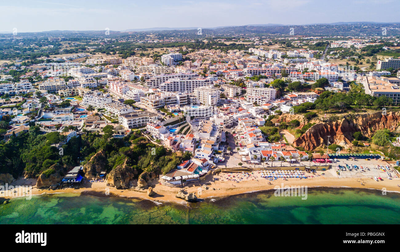 Aerial view of Algarve Beach. Beautiful Falesia beach from above in ...