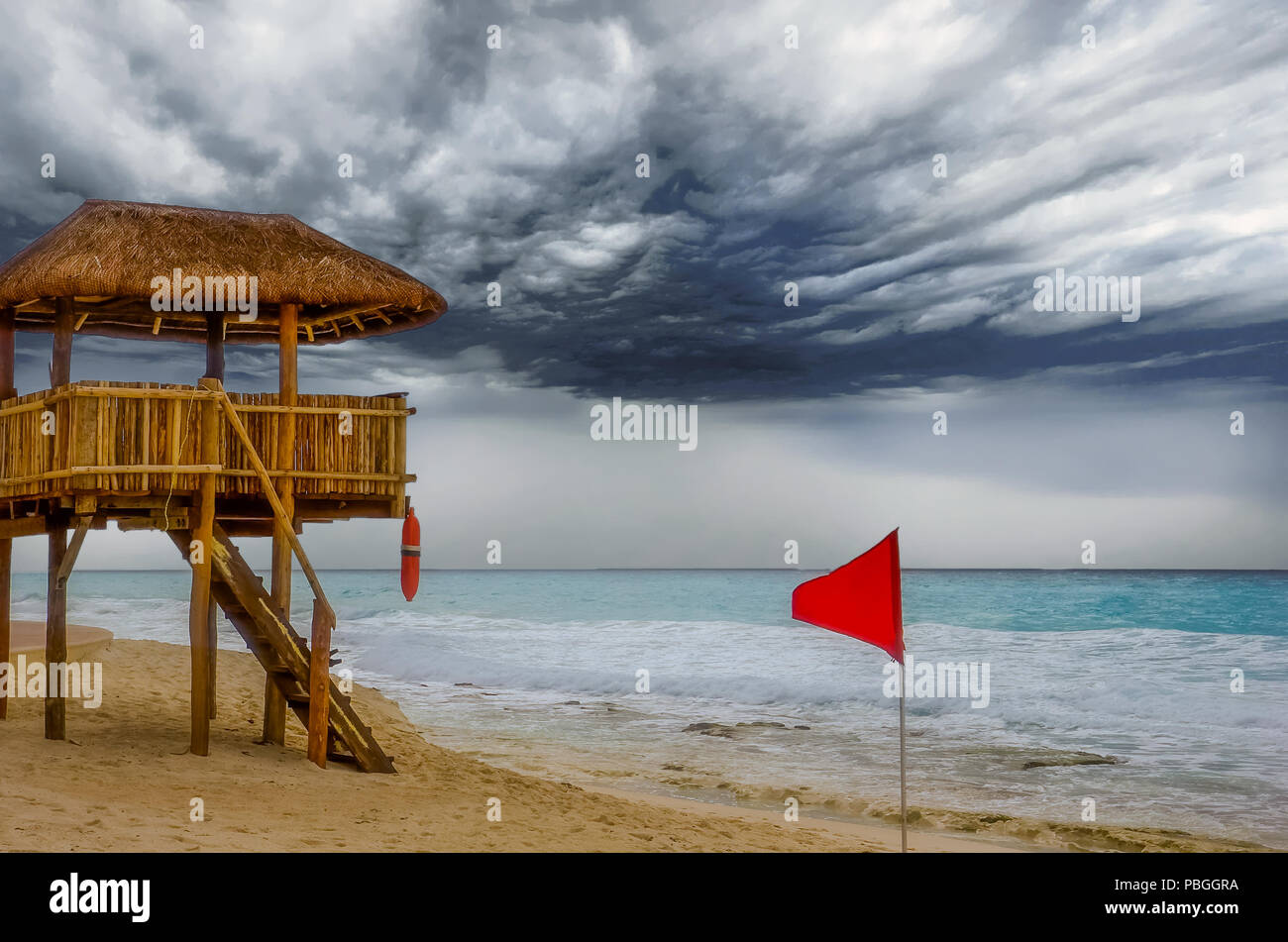 Red Flag and Lifeguard Station Stock Photo - Alamy