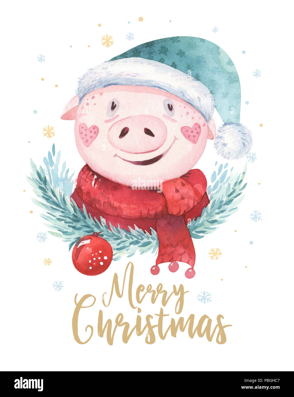 Watercolor cute Pig symbol 2019 illustration. Isolated funny cartoon ...