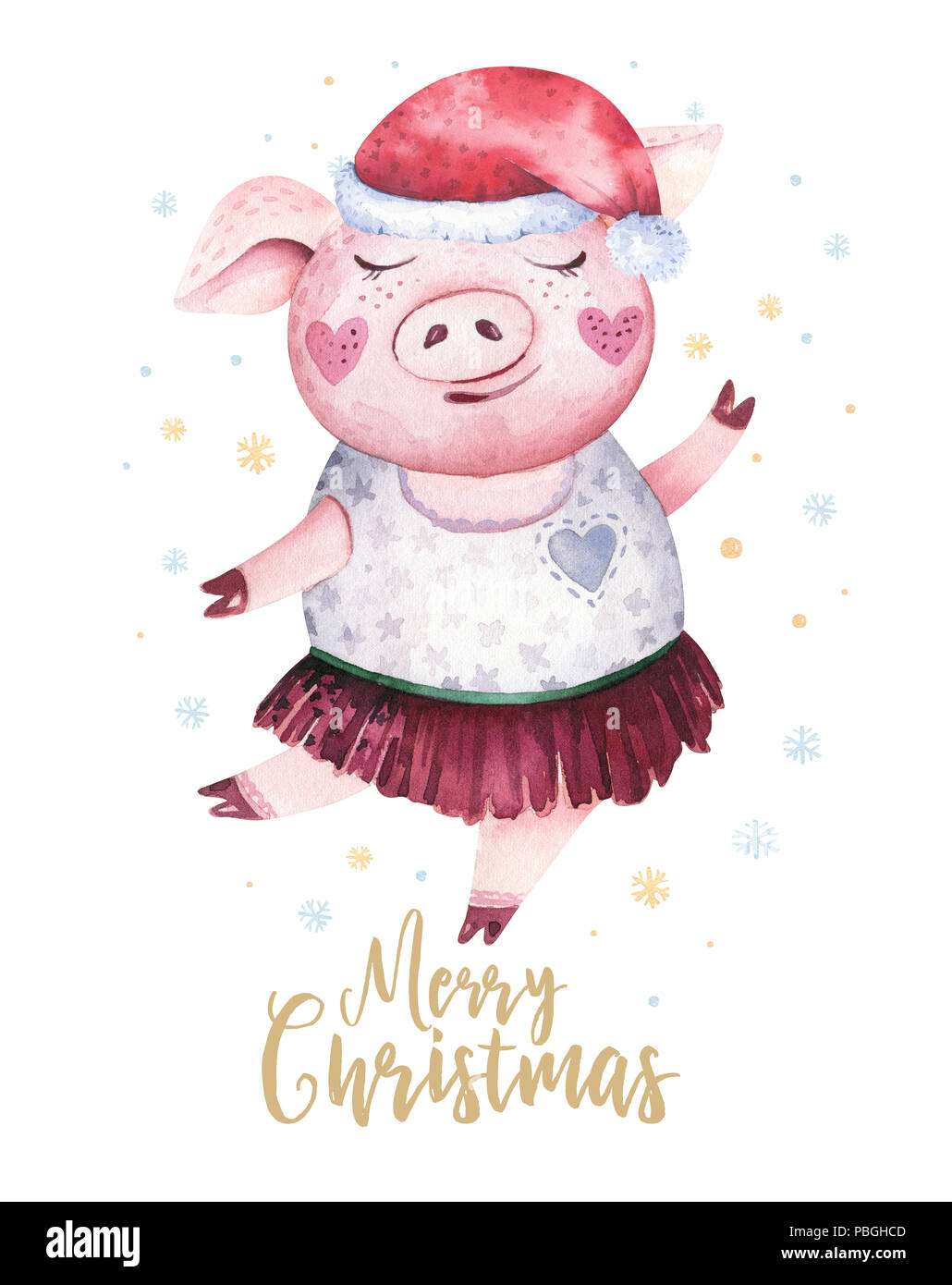 Watercolor cute Pig symbol 2019 illustration. Isolated funny cartoon ...